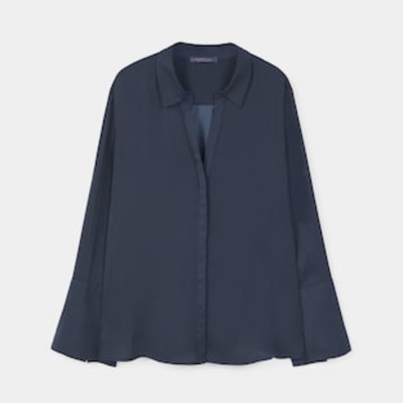 Mango | Tops | Mng Navy Flowy Blouse | Poshmark
